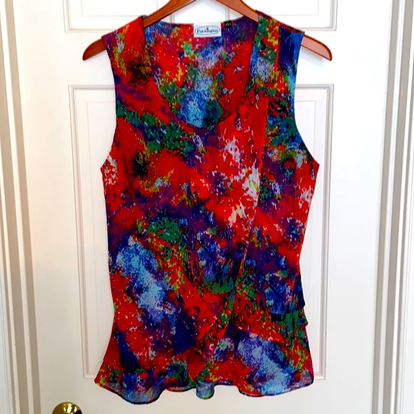 Patchington | Tops | Patchington Red Green Blue Floral Sleeveless Flowing Top | Poshmark